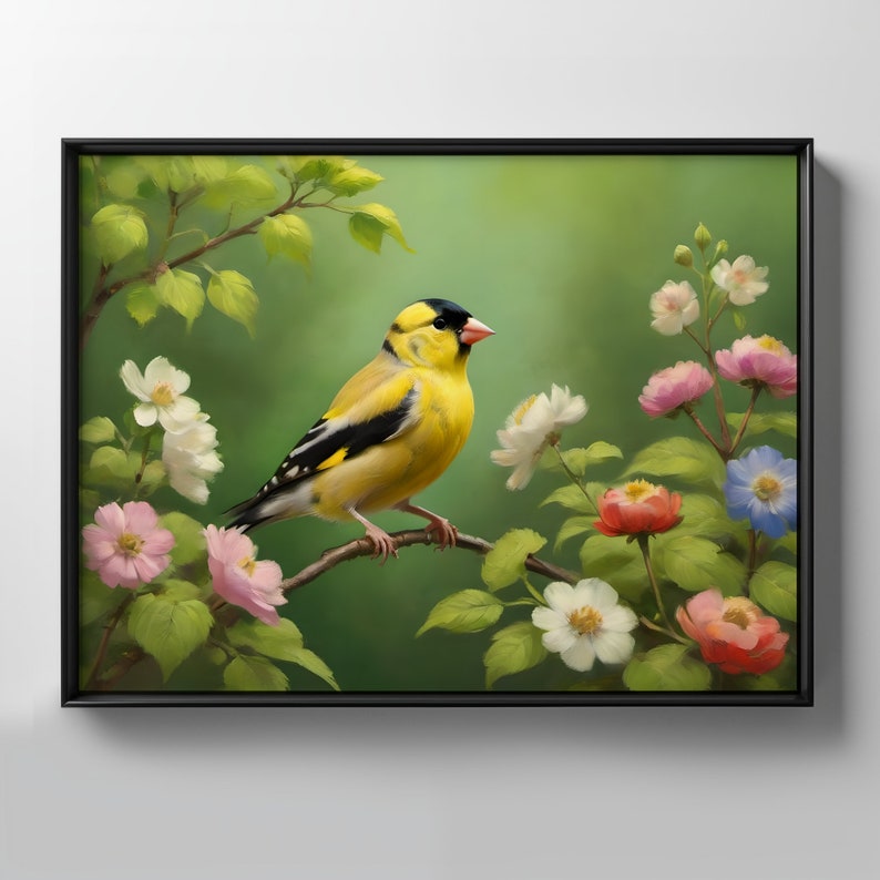 Goldfinch's Spring Oil Painting Printable, Goldfinch in Spring TV Frame ...