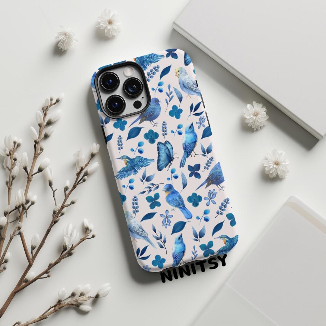 Blue Bird Phone Case Floral Butterfly Nature Aesthetic Phone Cover ...