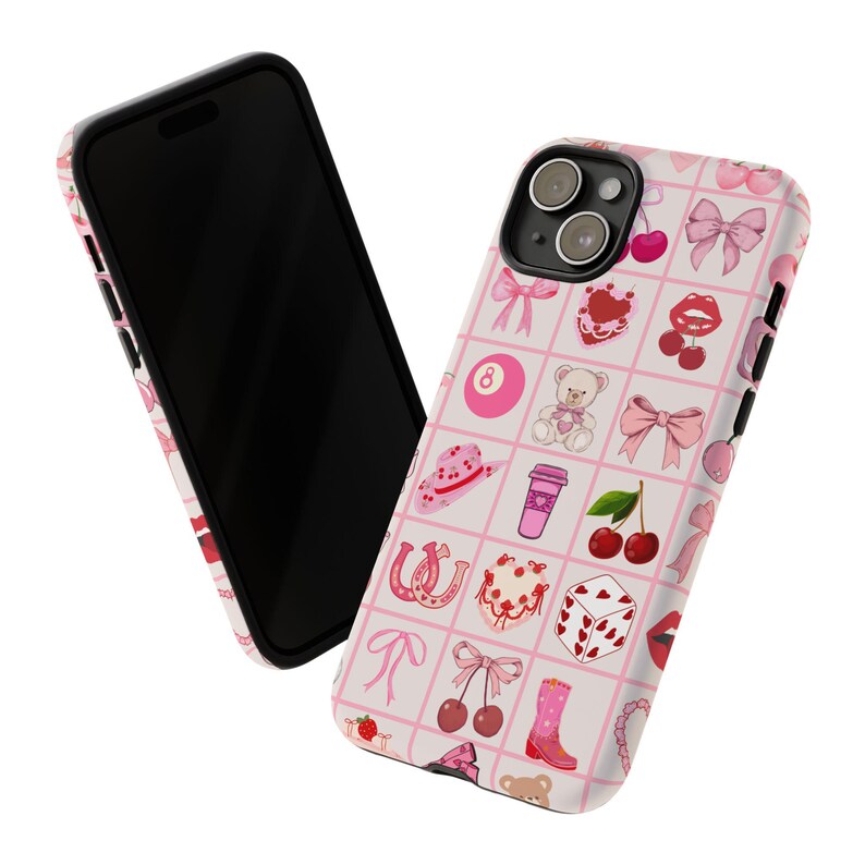 Funda para teléfono con lazo rosa femenino, iconos, iPhone y Samsung ...