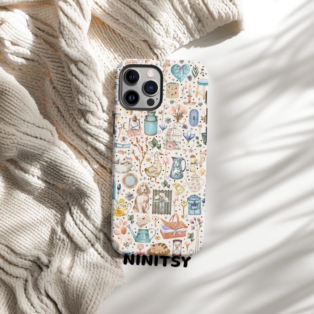 Watercolor Cottagecore Pattern Phone Case | Floral Animals Garden Icons ...