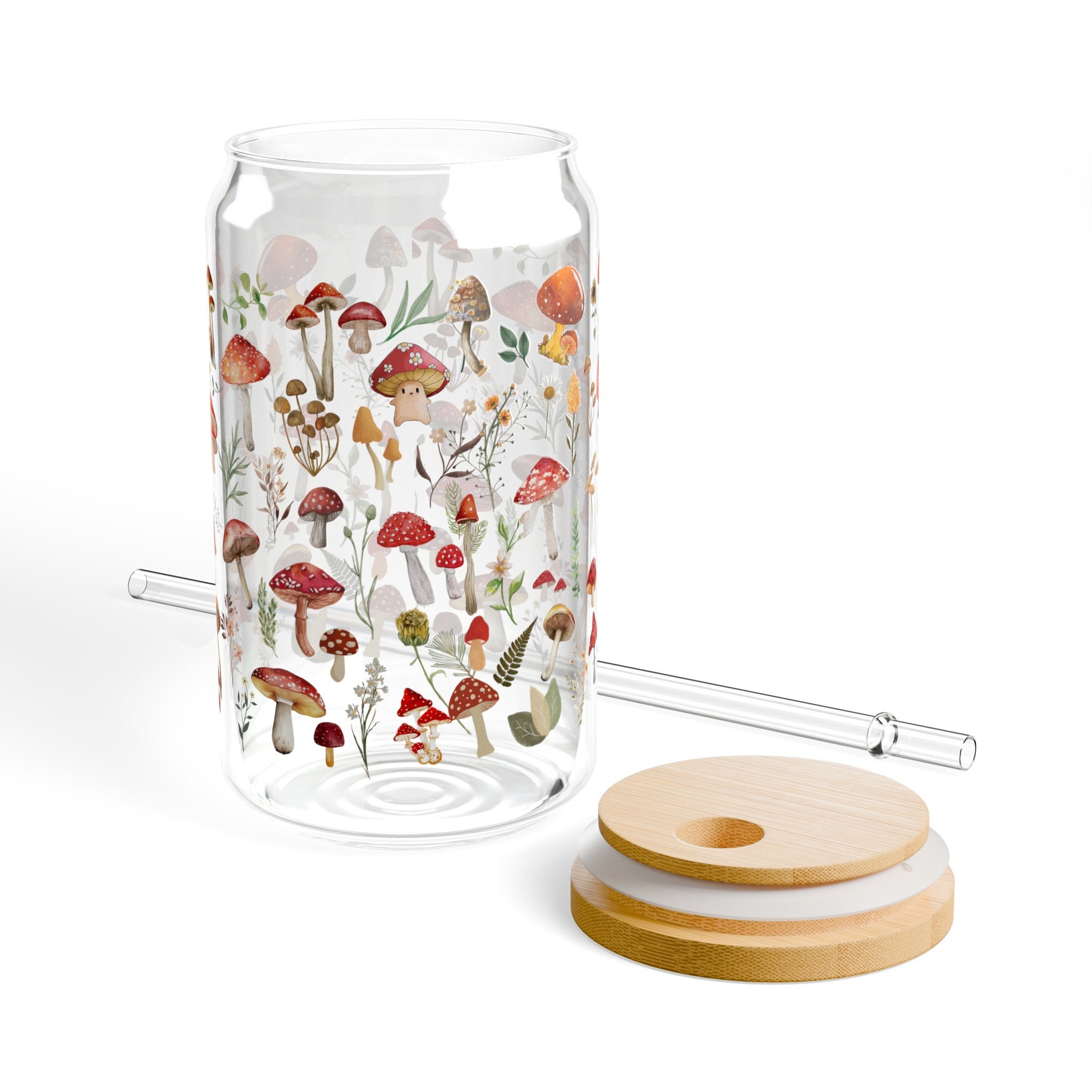 Cottagecore Mushroom Sipper Glass Iced Coffee Glass Cottagecore Gift ...