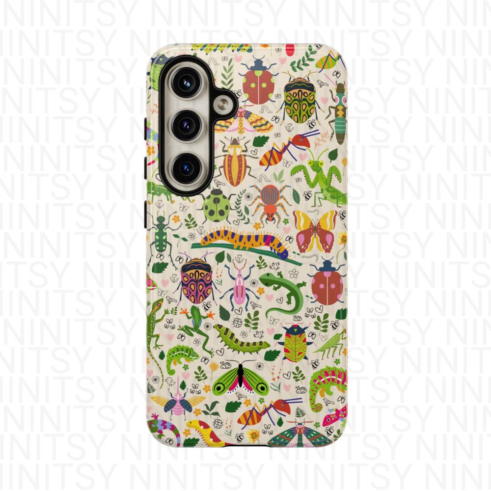 Colorful Insect Phone Case: Cottagecore Nature Art, Beetles & Lizards ...