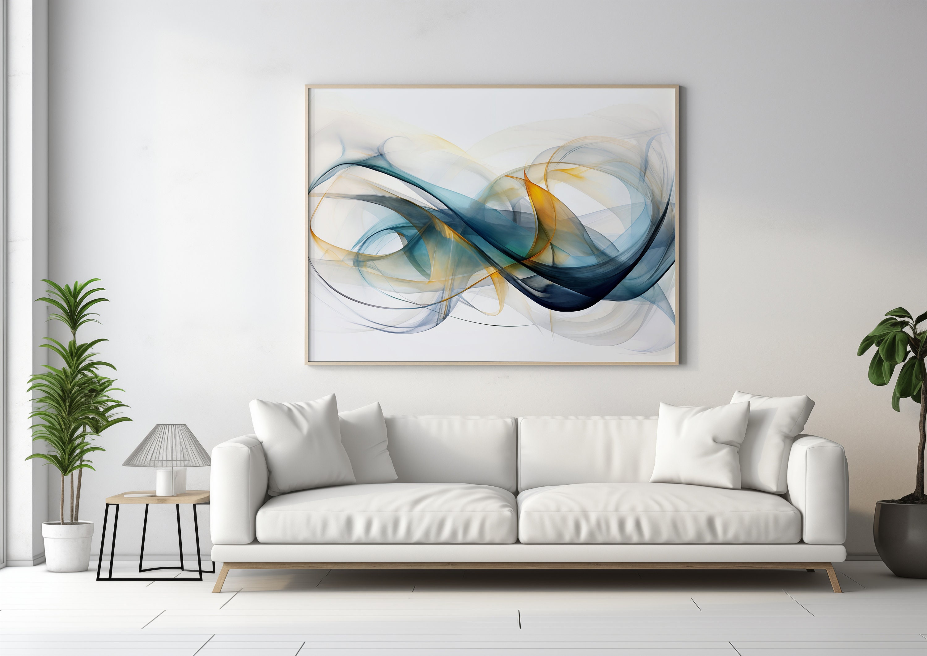 Azure Silk Serenity Abstract Art Highlight, Modern and Elegant Artwork ...