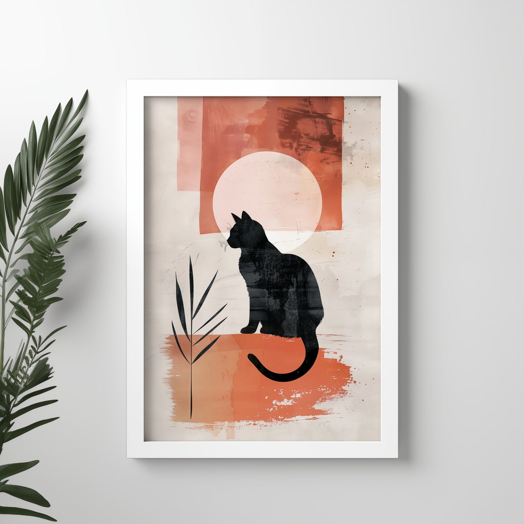 Abstract Animal Pet, Cute Cat Artwork, Modern Feline Illustration in ...