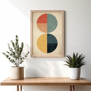 Vintage Color Block Artwork Print, Retro Style Abstract Circle Poster ...