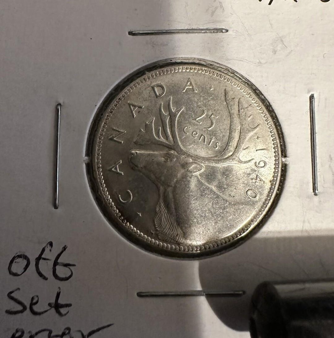 Authentic 1940 Mint State Canada 25 Cents Silver Coin - Nice Condition ...