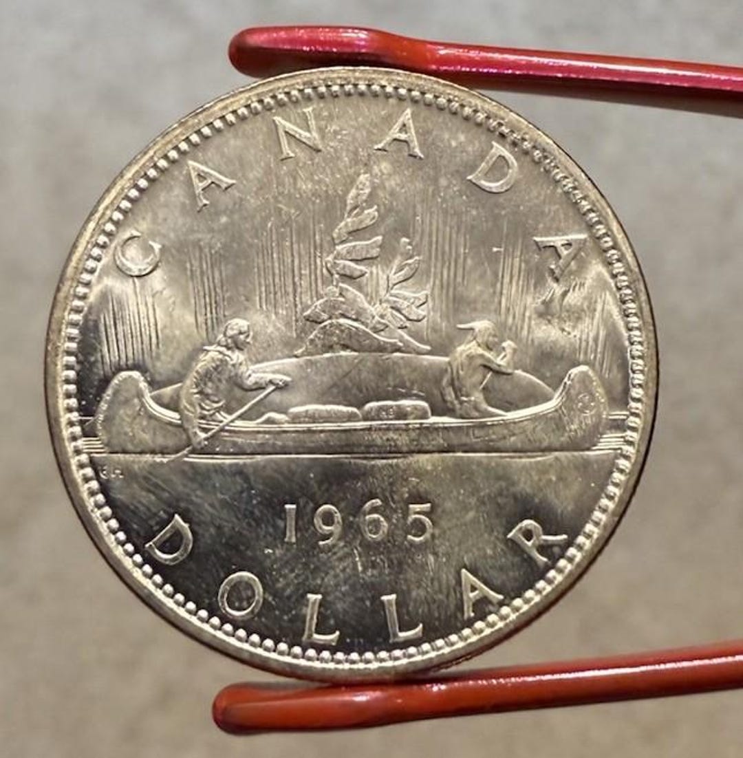Authentic 1965 Type 3 Canadian Silver Dollar Coins 80% 1 - Large Beads ...