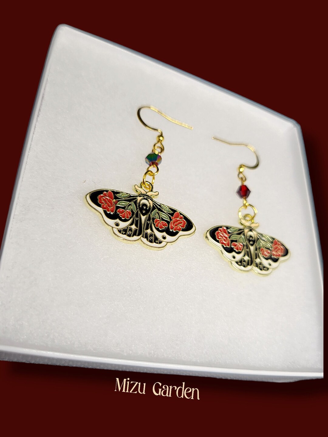 Flower Moth Earrings, Red Roses, Bug Jewelry, Nature Inspired, Handmade ...