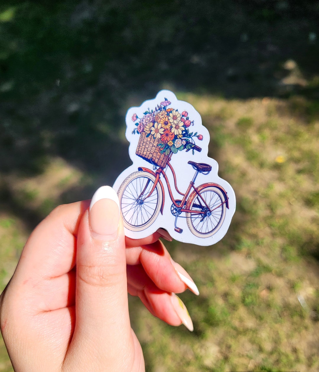 Vintage Style Bicycle Handmade Sticker With Flowers in a Basket, Bujo ...