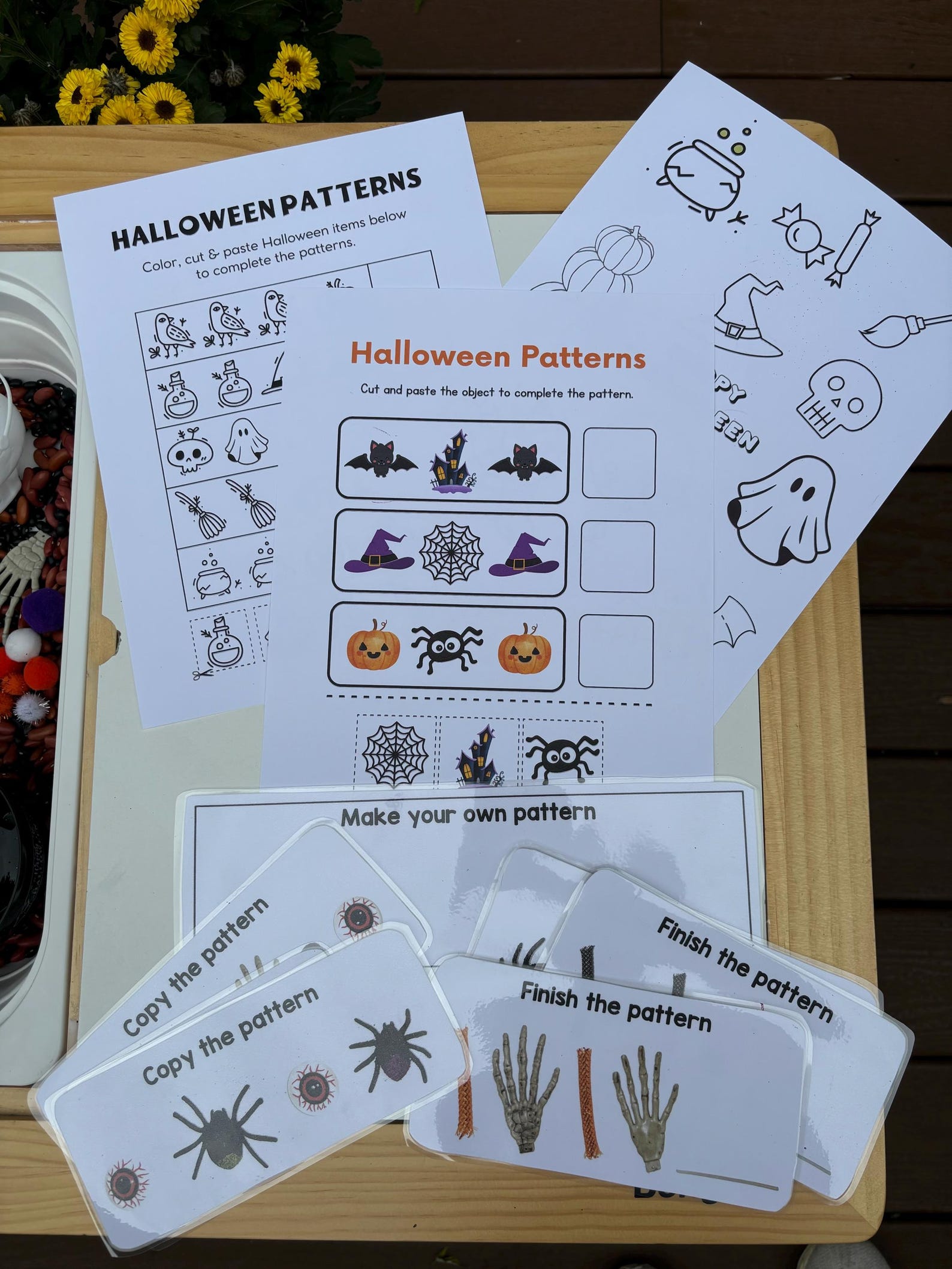 Skeleton Sensory Bin With Pattern Practice | Halloween STEM Learning ...