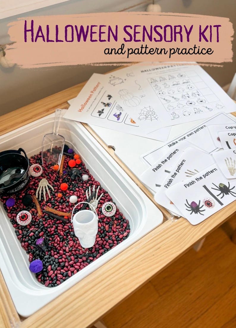 Skeleton Sensory Bin With Pattern Practice | Halloween STEM Learning ...