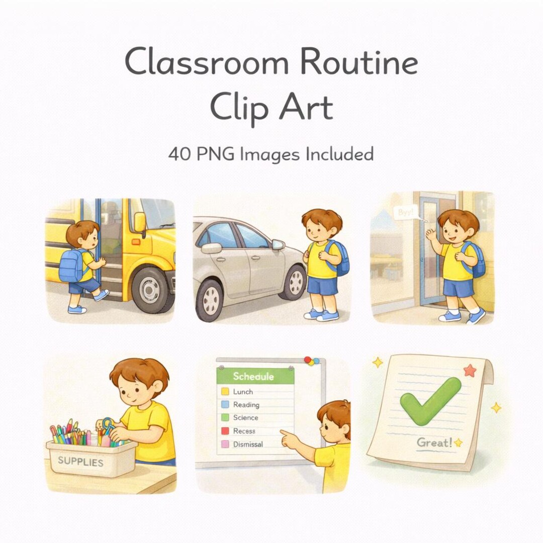 Classroom Routine Clip Art for Teachers | Daily Classroom Procedures ...