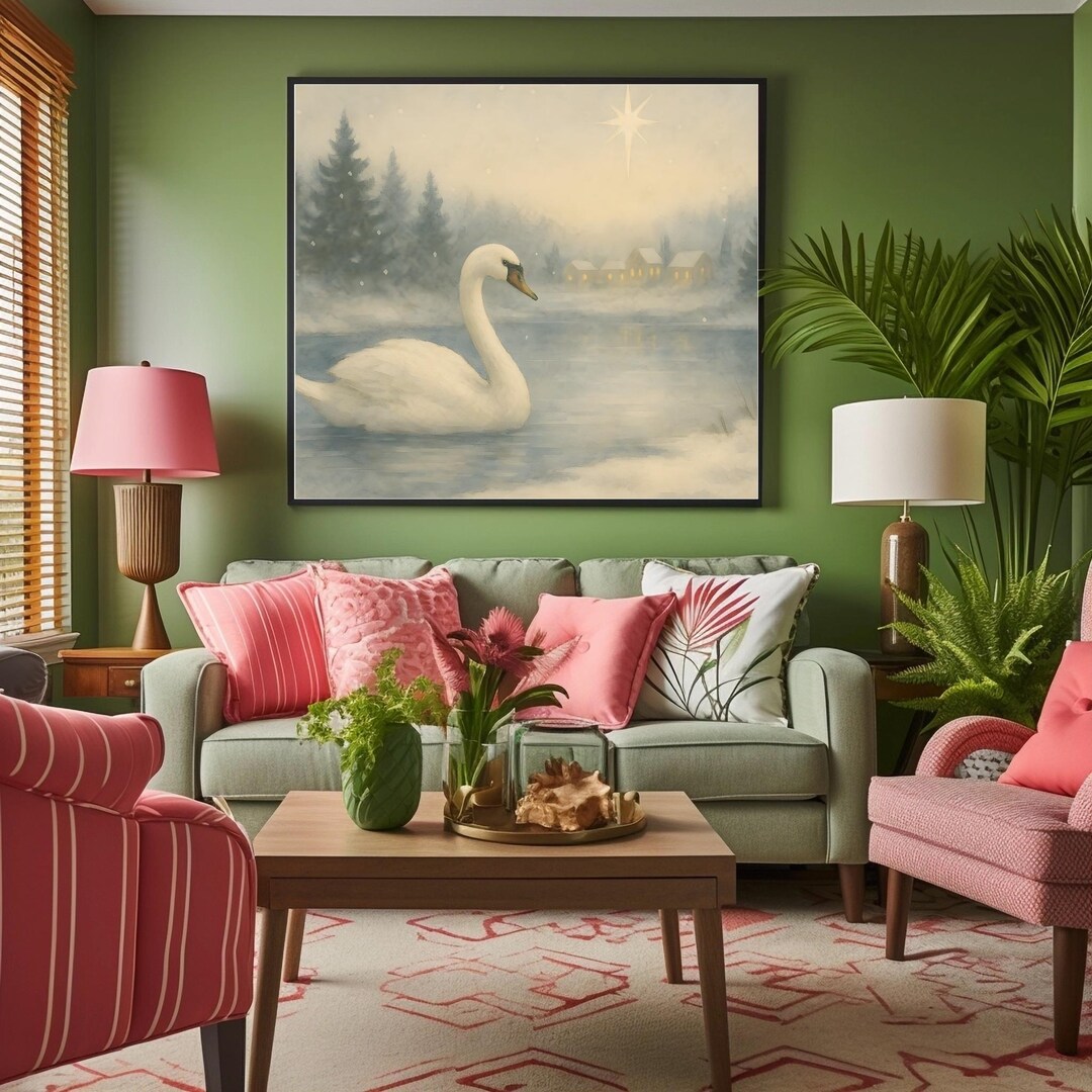 Holiday Swan Wall Art Printable Vintage Christmas Winter Artwork ...