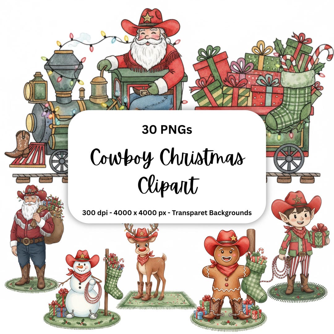 Western Cowboy Christmas Clipart: Festive Holiday Graphics (digital ...