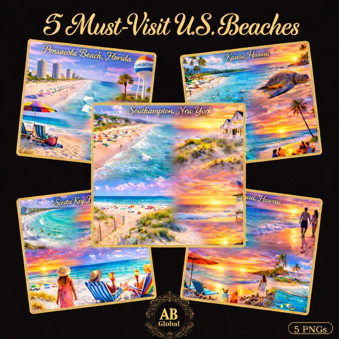 5 Must Visit US. Beaches. Art Print, Beautiful Beach Prints, Scenic ...
