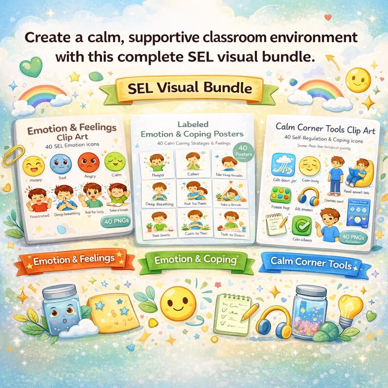 Labeled Emotion and Coping Posters, Calm Corner Printables, SEL ...