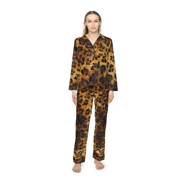 Leopard Print Satin Pajamas - Etsy