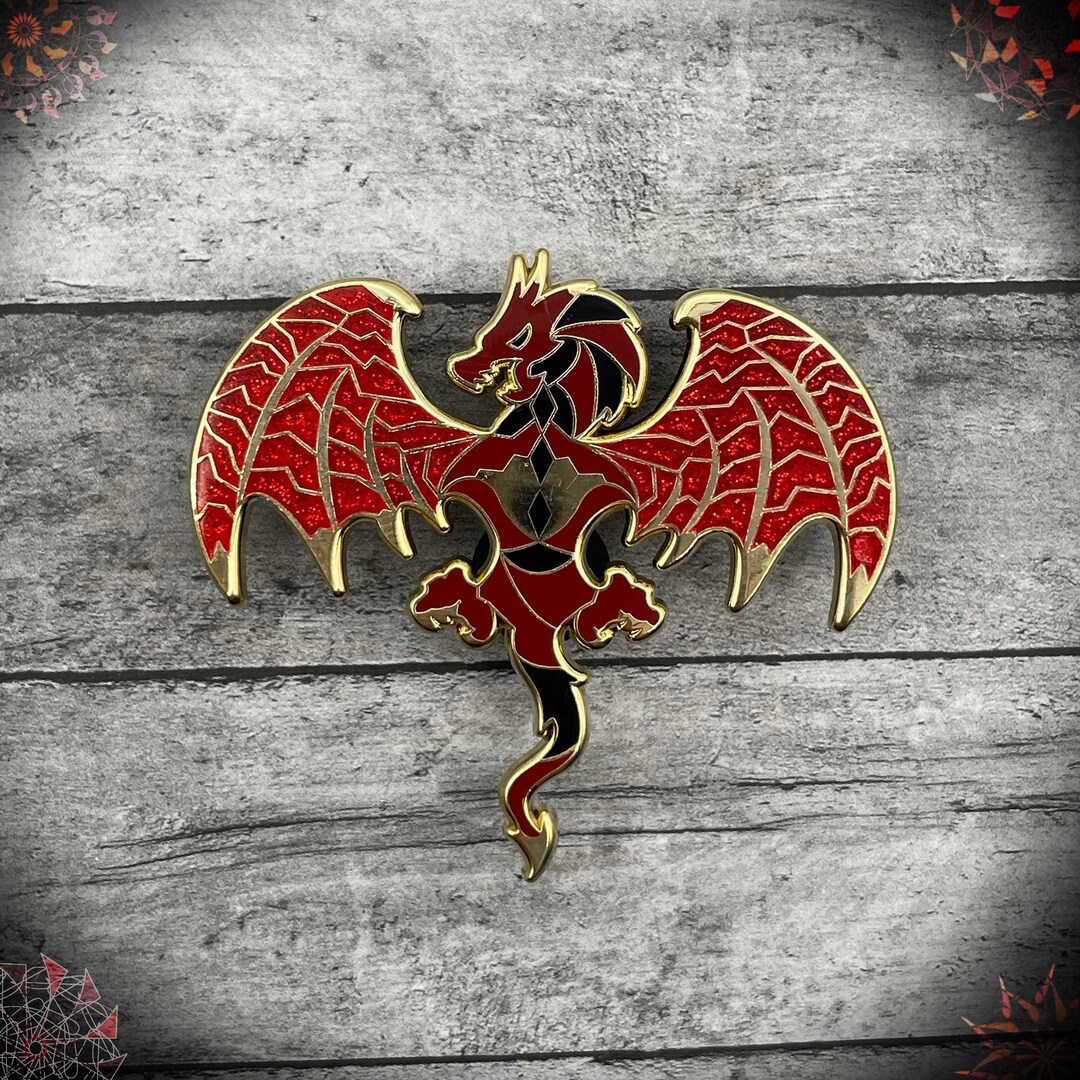 Dragon Enamel Pin Red Gold, Mythical Lapel Pin, Fantasy Brooch, Gift ...