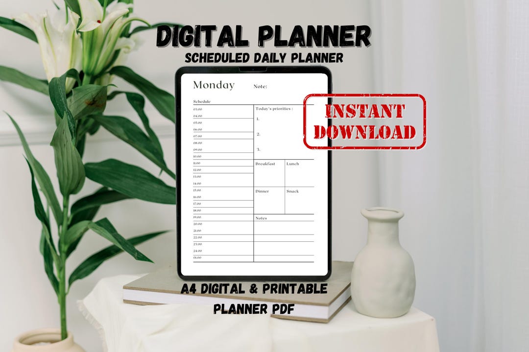 Daily Planner Printable Hourly Schedule and Task Tracker Productivity ...
