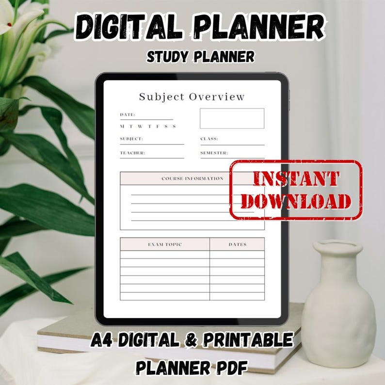 Study Planner Printable Daily Schedule & Study Tracker Academic Planner PDF Instant Download for ...