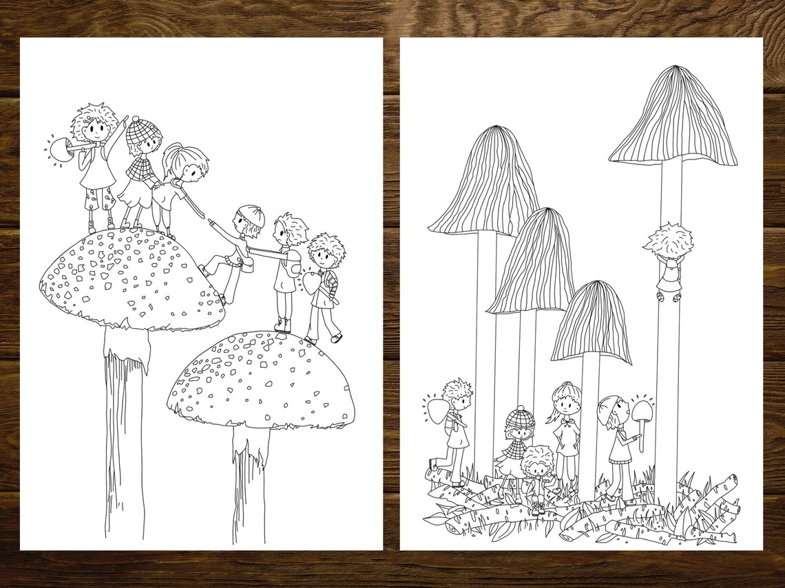 8 Printable PDF Digital Download Mushroom Adventures Colouring Pages ...