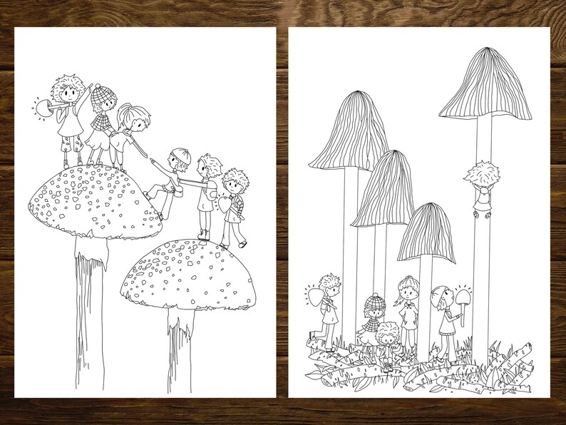 8 Printable PDF Digital Download Mushroom Adventures Colouring Pages ...