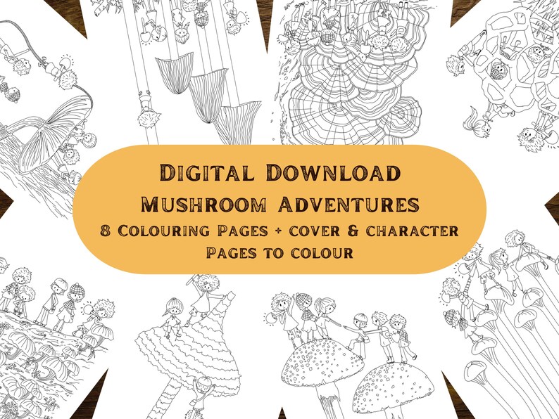 8 Printable PDF Digital Download Mushroom Adventures Colouring Pages ...