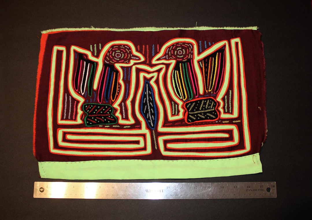 Two Regal Birds Colombian Kuna Mola Panel, Indigenous Textile Folk Art ...