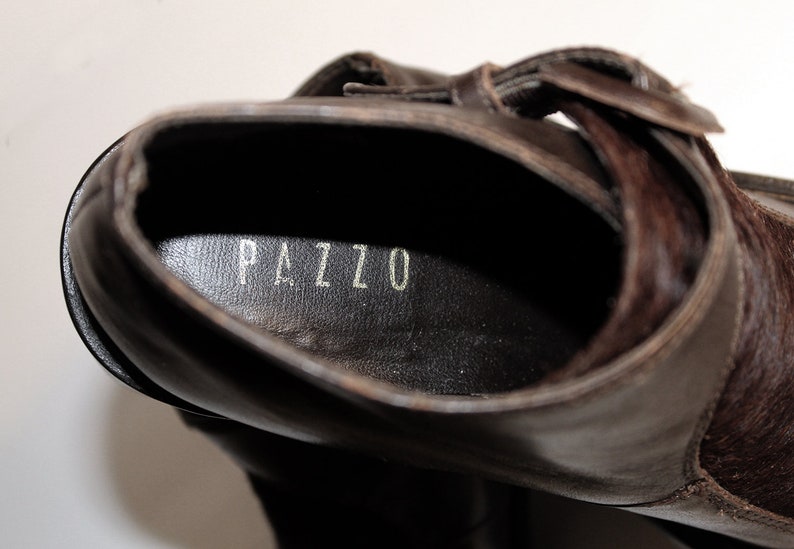 PAZZO Brown Leather & Cowhide Booties, Women’s Leather N Fur Ankle ...