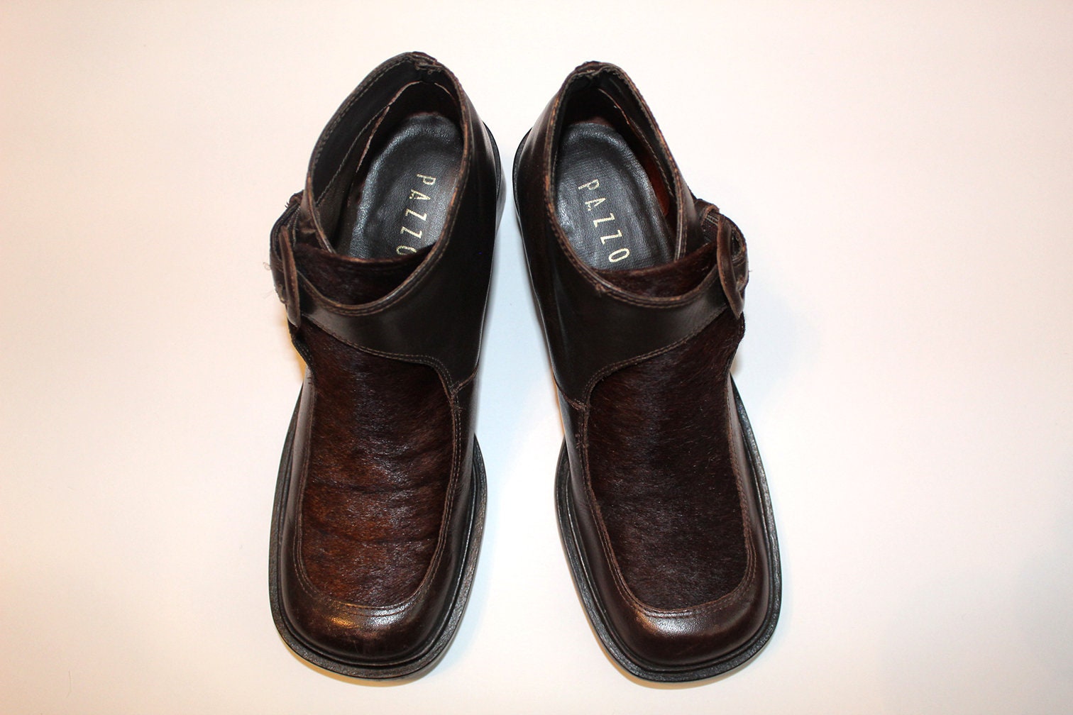 PAZZO Brown Leather & Cowhide Booties, Women’s Leather N Fur Ankle ...