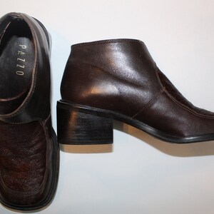 PAZZO Brown Leather & Cowhide Booties, Women’s Leather N Fur Ankle ...
