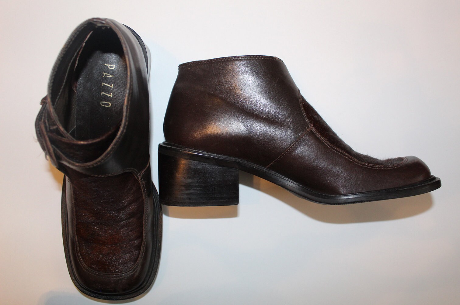 PAZZO Brown Leather & Cowhide Booties, Women’s Leather N Fur Ankle ...