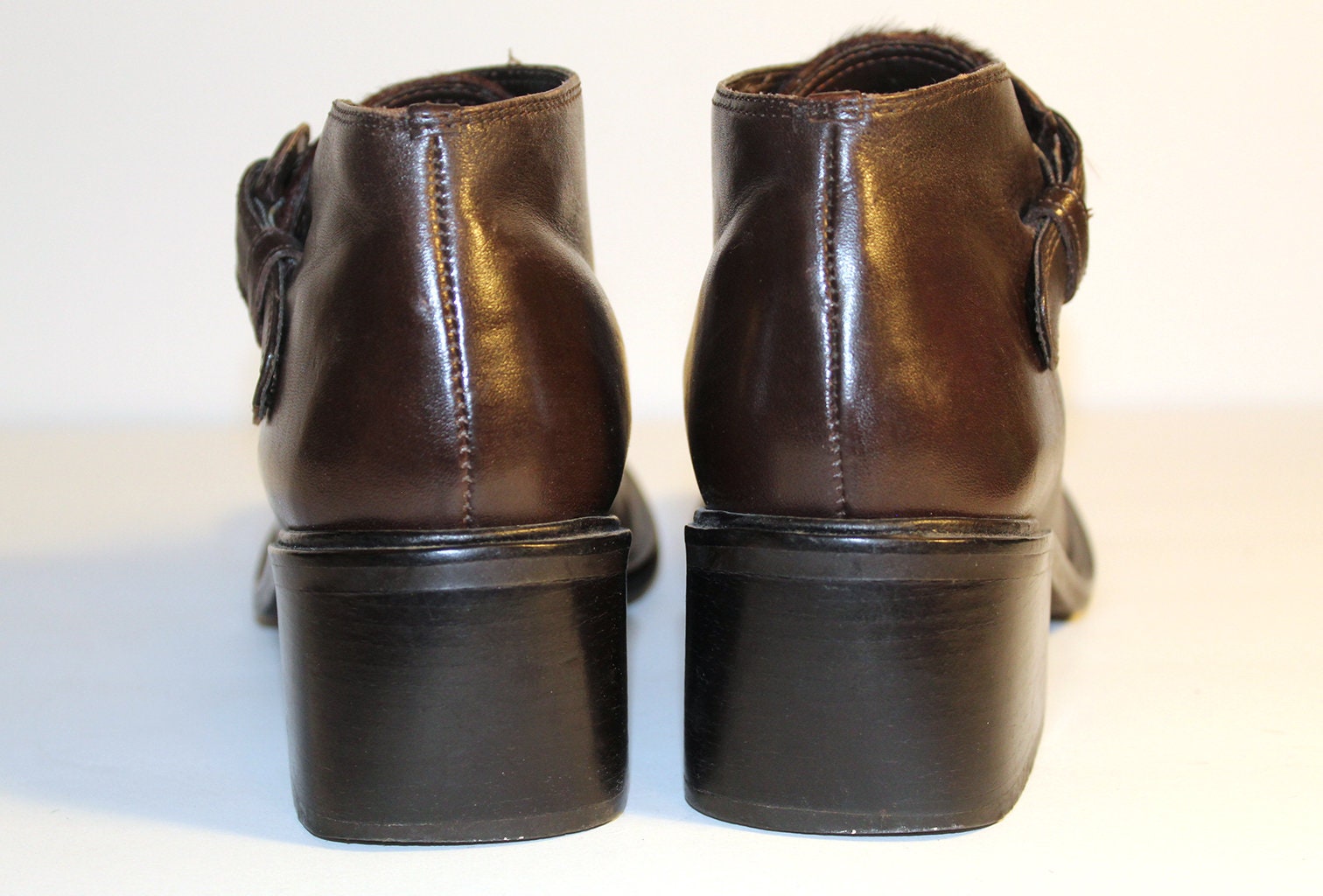 PAZZO Brown Leather & Cowhide Booties, Women’s Leather N Fur Ankle ...