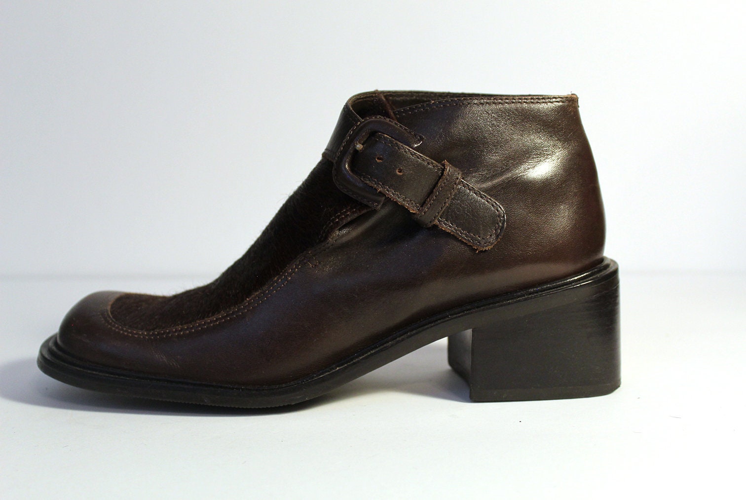 PAZZO Brown Leather & Cowhide Booties, Women’s Leather N Fur Ankle ...