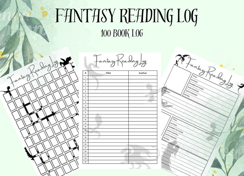 Fantasy Reading Journal, Reading Tracker, Reading Planner, Reading Log ...