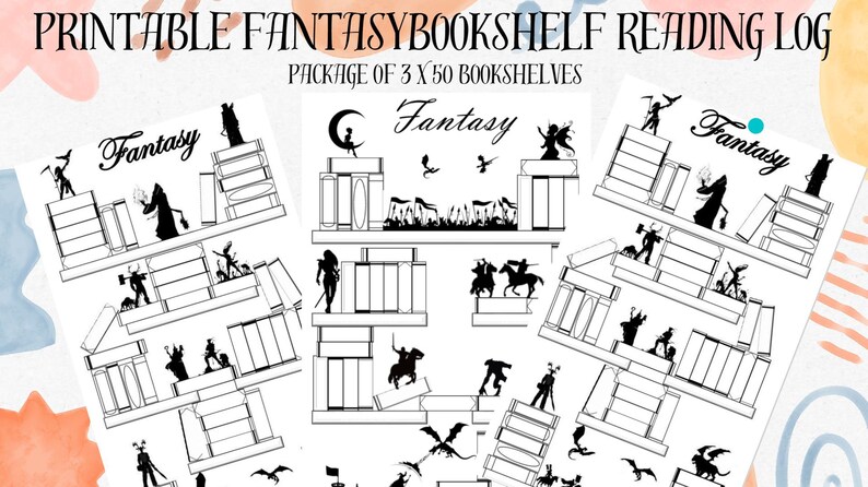 Fantasy Bookshelf Bookmark, Printable Journal, Reading Tracker List ...