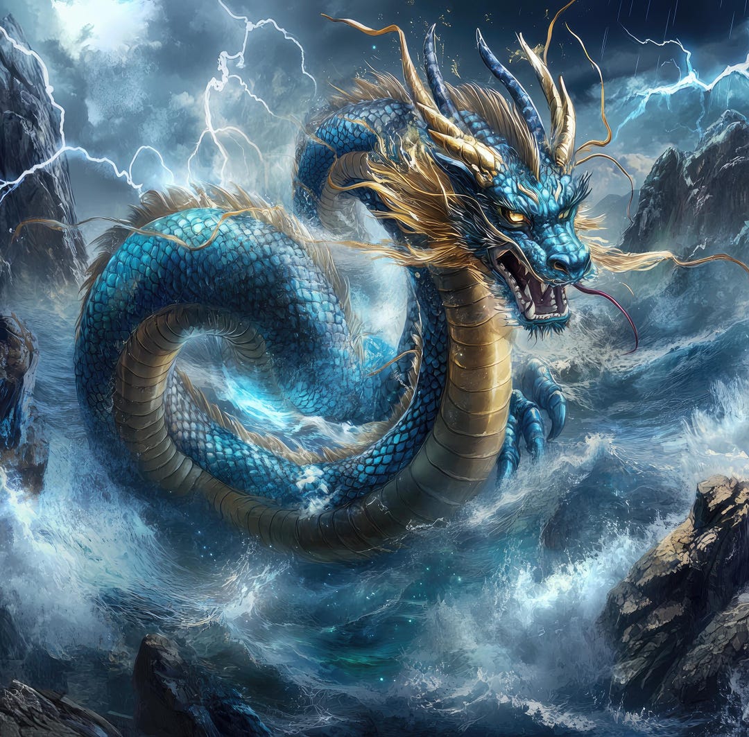 Blue Chinese Dragon, Digital, Jpeg, Gold Clipart, Jpg Decoration ...