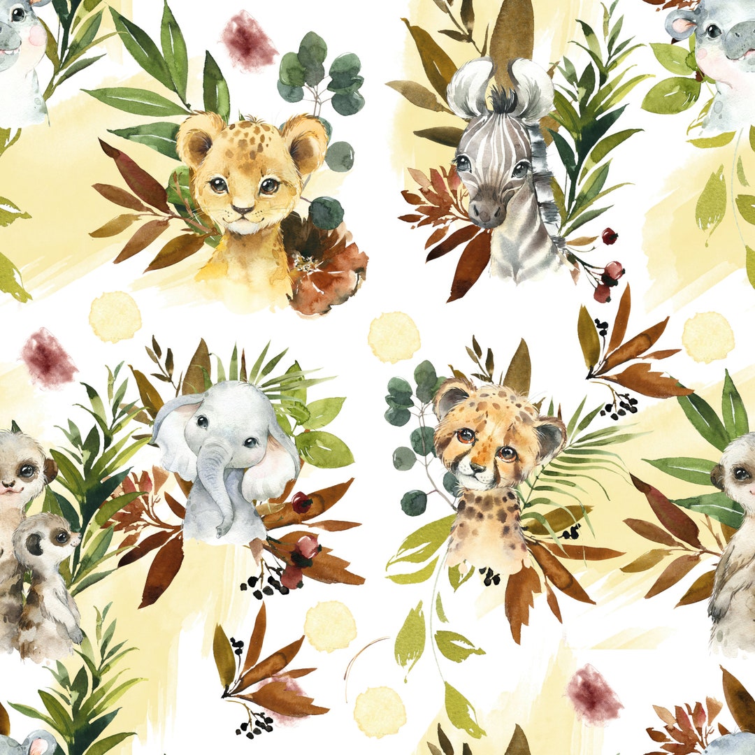 Savannah Animals Baby Lion, Seamless Pattern, Elephant Pattern, Digital ...