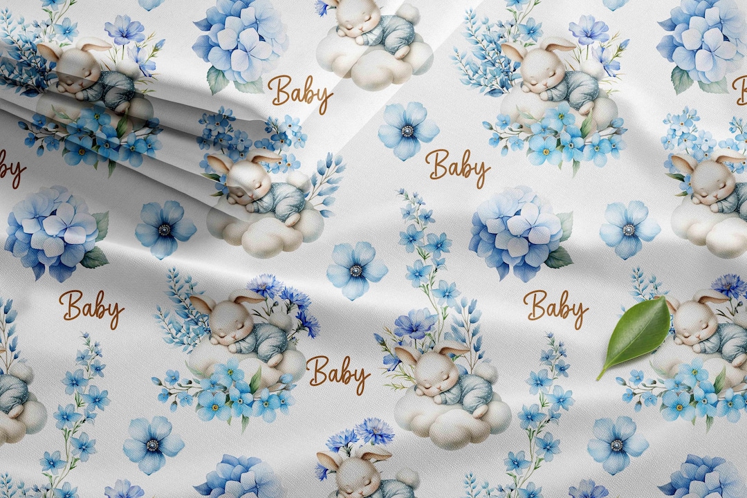 Seamless Pattern, Bunny, ,flowers, Blue, Sleeping, Cloud, Baby Pattern ...