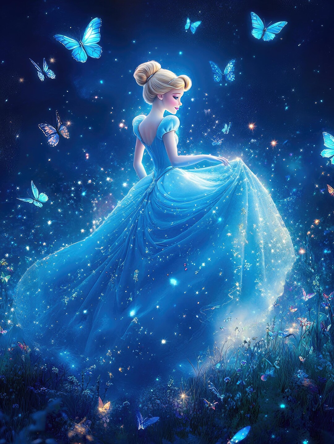 Beautiful Blue Princess, Digital, Jpeg, Golden Clipart, Jpg Decoration ...