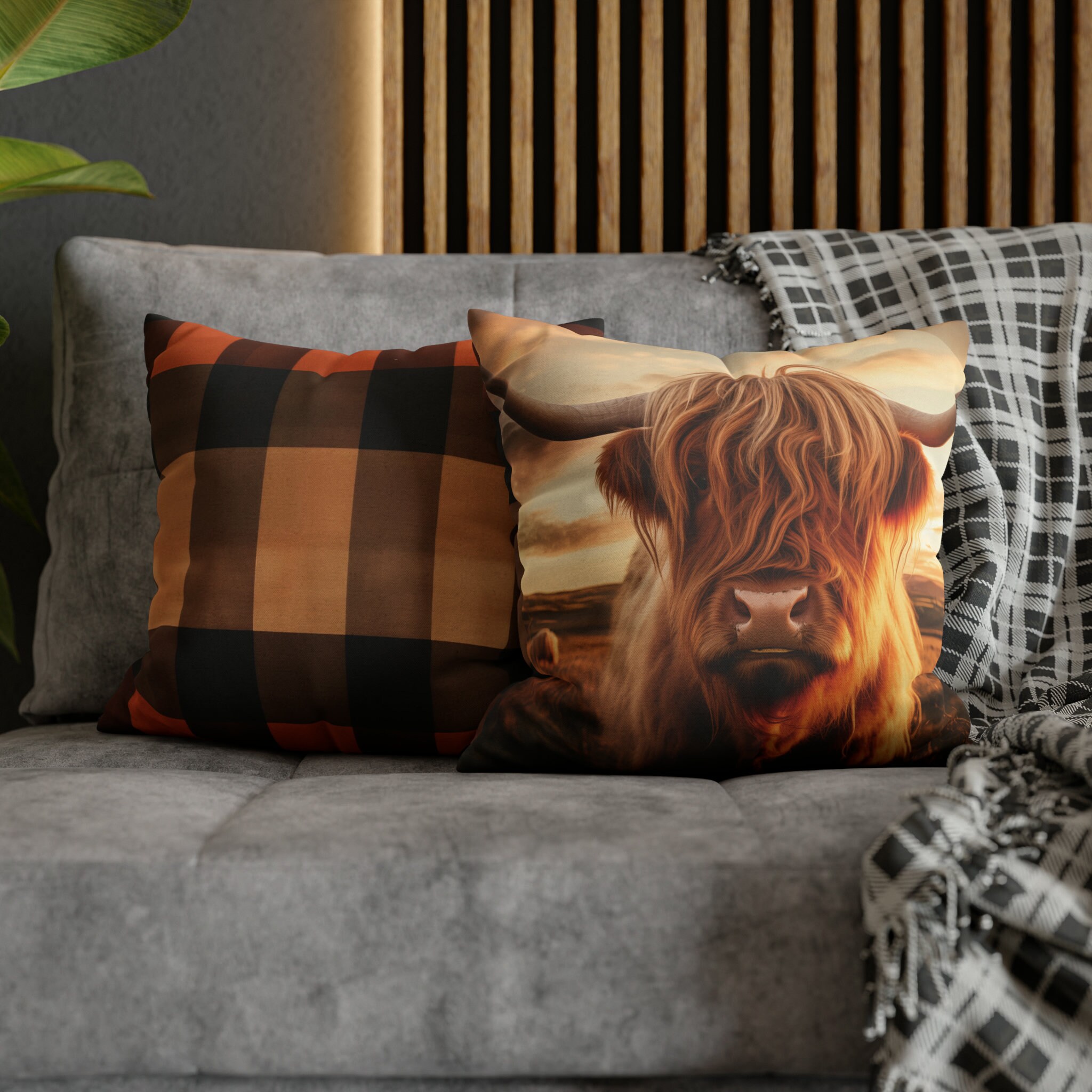 Highland Cow Cushion Cover Spun Polyester Square Pillow Case ...