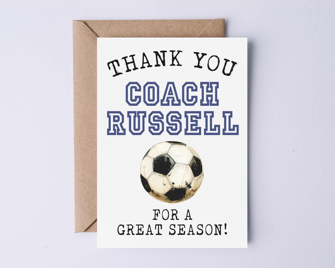 Soccer Coach Thank You Card, Personalized Thank You Card for Soccer ...