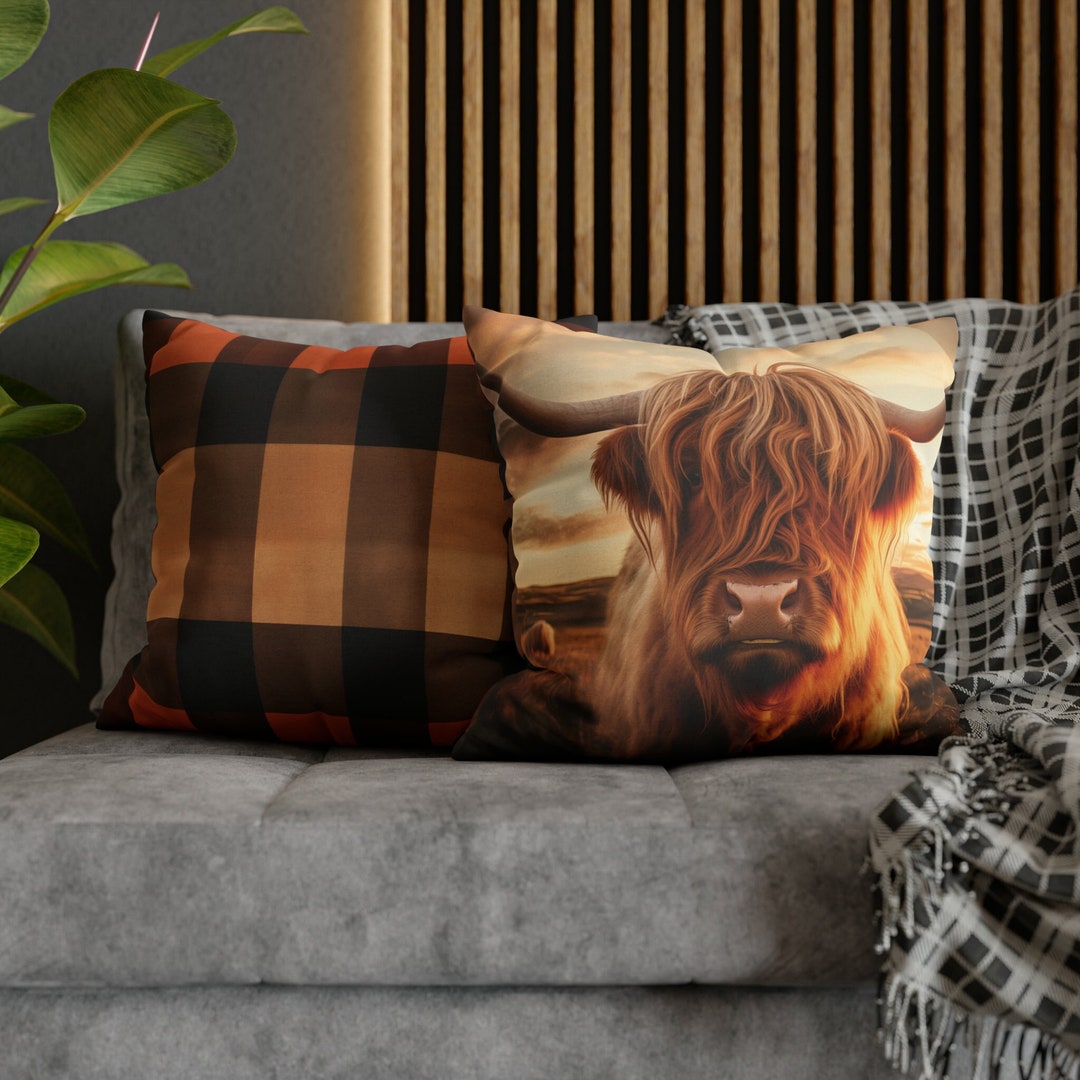 Highland Cow Cushion Cover Spun Polyester Square Pillow Case ...