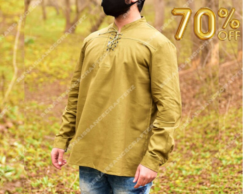 Renaissance Fair Viking Larp Tunic, Vintage Long Sleeve Men Cotton ...