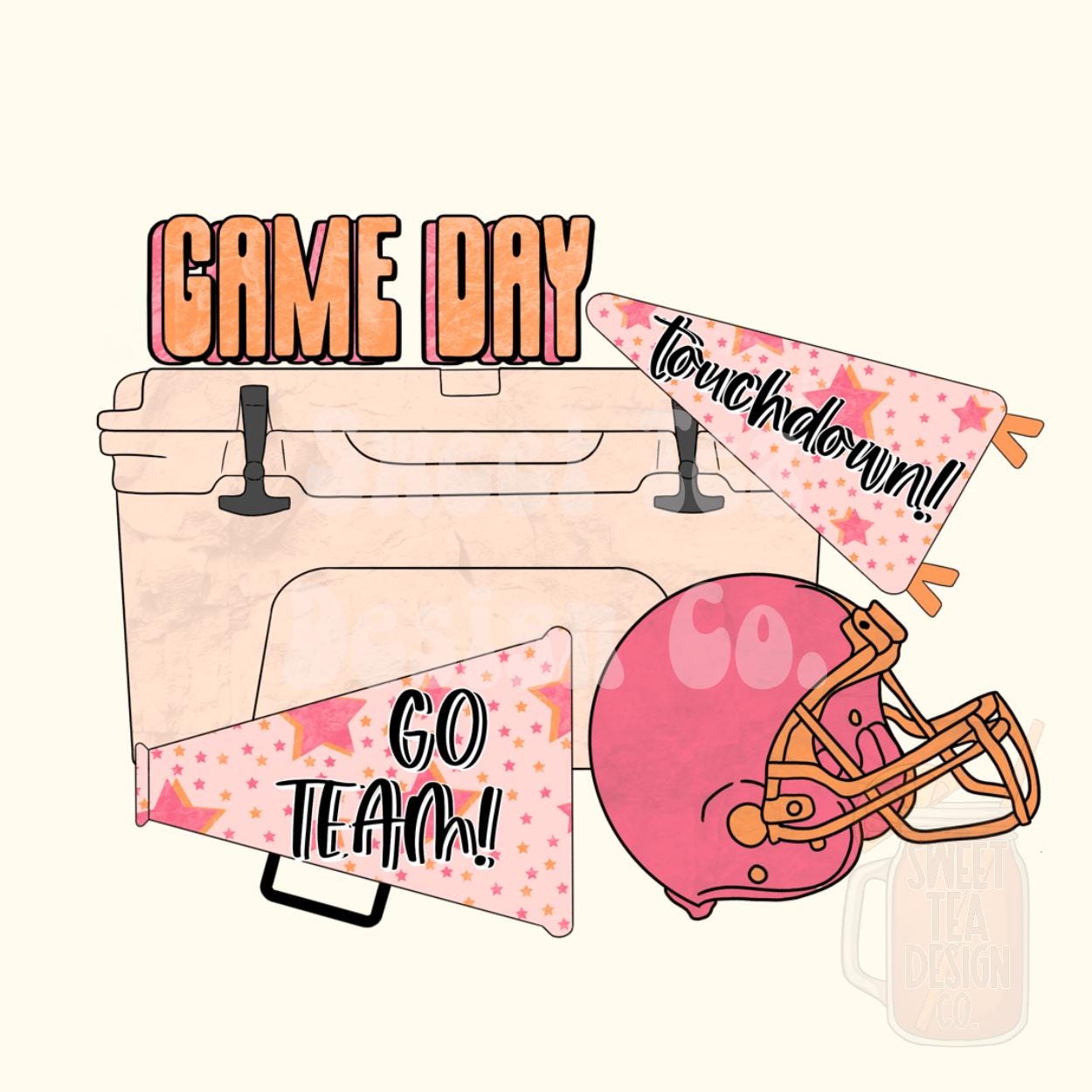 Retro Preppy Game Day Cooler PNG Pink Orange Distressed Star - Etsy