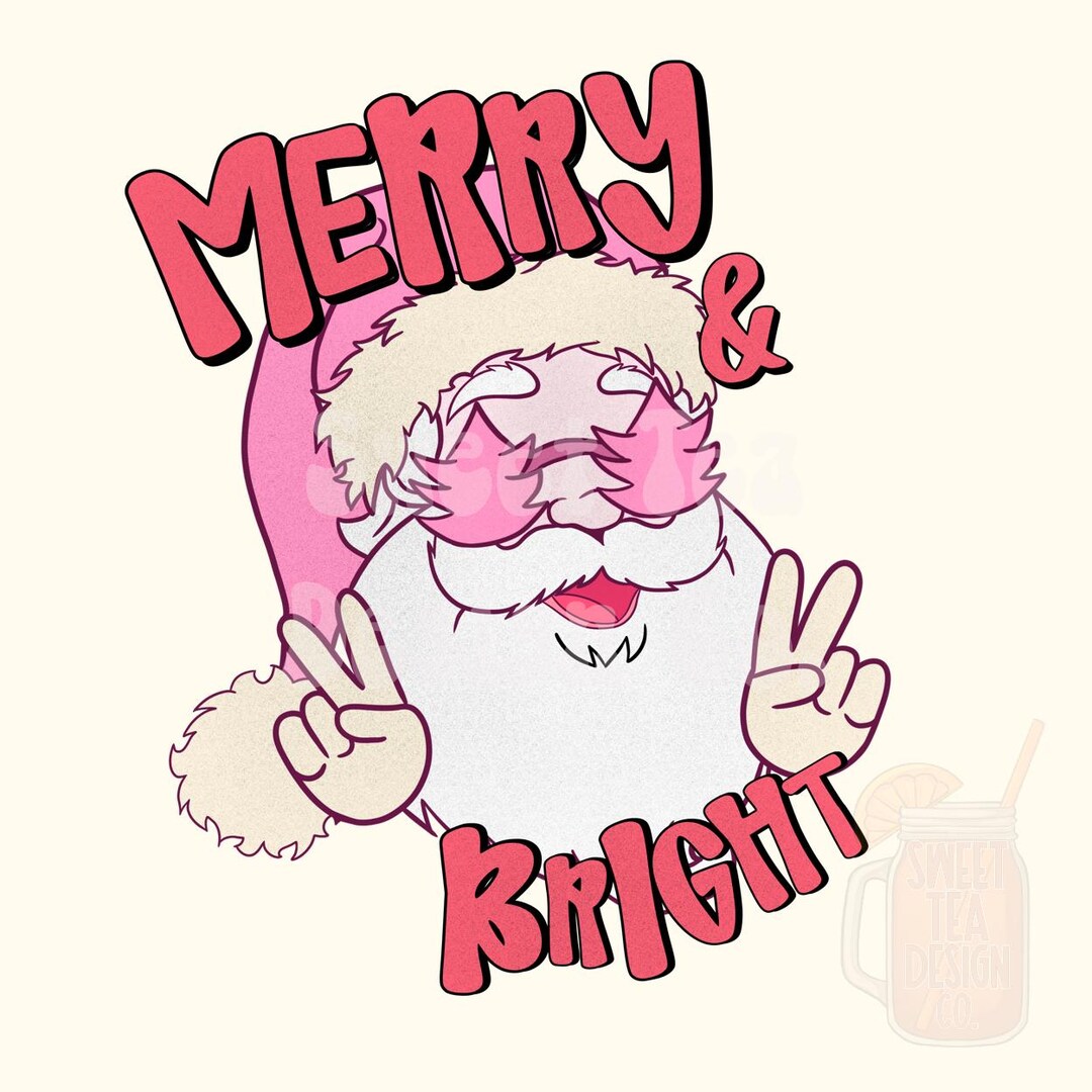 PINK Retro Santa Peace Sign Merry and Bright PNG Retro Christmas - Etsy