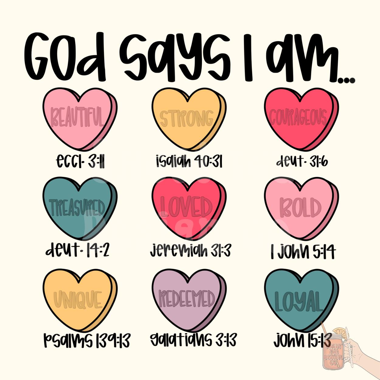 God Says I Am Png Digital Download Christain , Vakentines Png, Candied ...