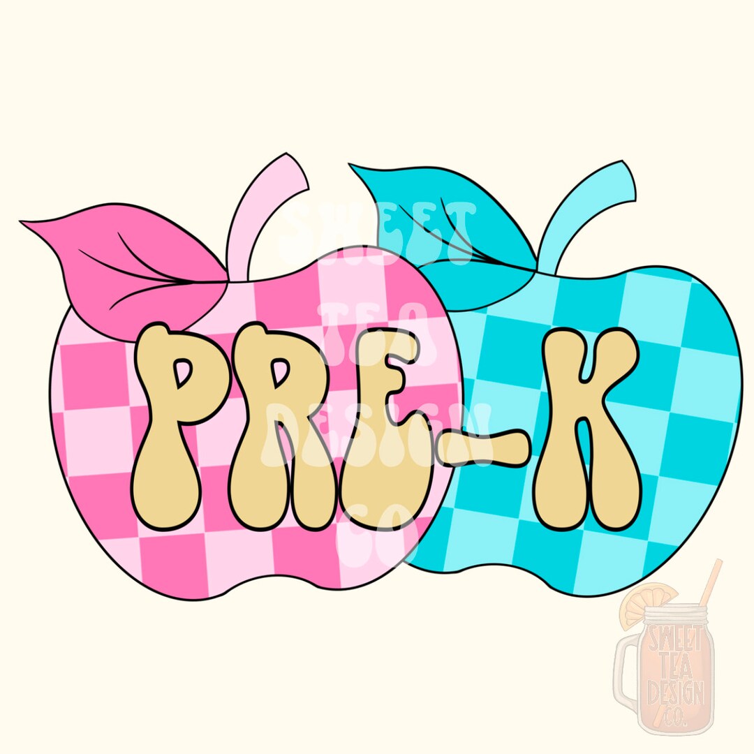 PRE-K Checkered Apples - PNG - Back to School, Prek, 3k, 4k, Preschool ...