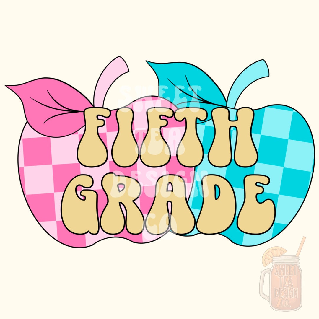 FIFTH GRADE Checkered Apples - PNG - Back to School, Fifth Grade, Elementary, Retro Checkered ...
