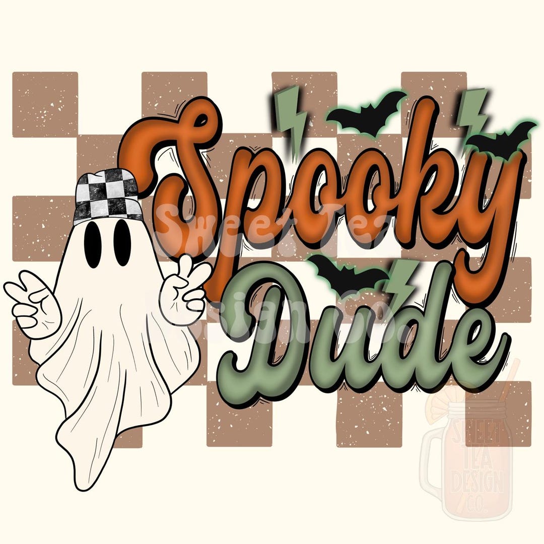 Spooky Dude Beanie Ghost - PNG- Checkered Retro Halloween Spooky Season ...